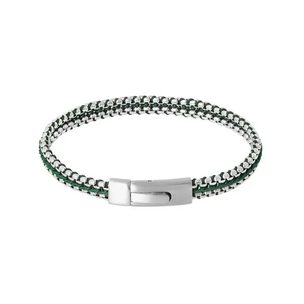 Tateossian Stainless Steel And Green Thread Link Bracelet - Silver/green