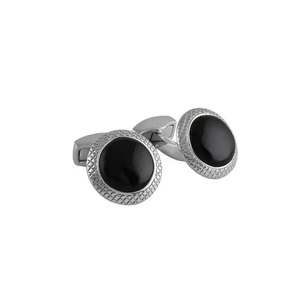 Tateossian Silver / Black Bullseye Semi-precious Cufflinks In Palladium Plated With Onyx - Silver/black