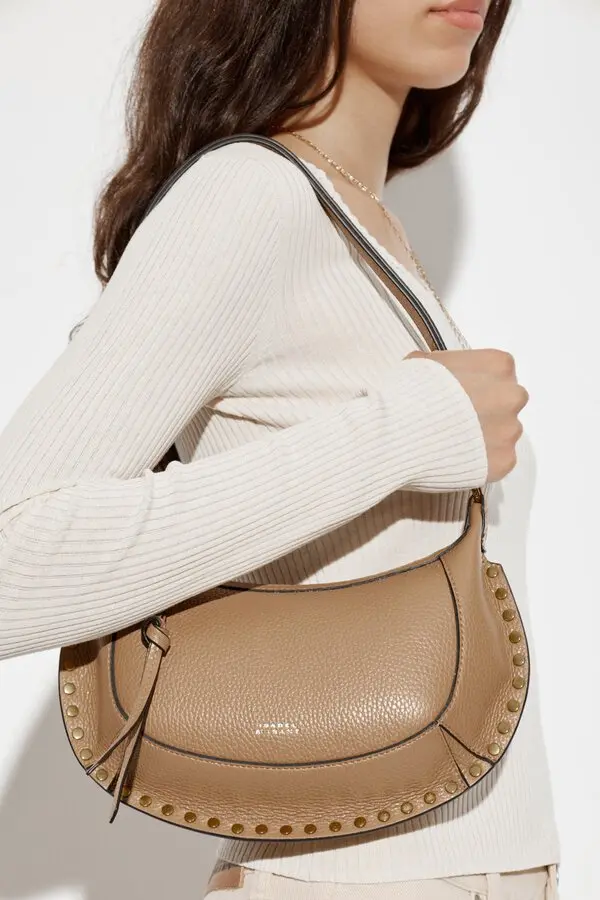 Isabel Marant Étoile Oskan Mono" Textured Leather Hobo Bag With Gold Tone Studs