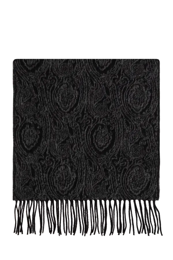 Etro Wool Scarf With Fringes - Black