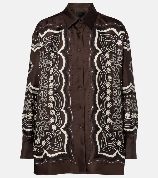 NILI LOTAN Alfie Printed Silk Twill Shirt - Brown