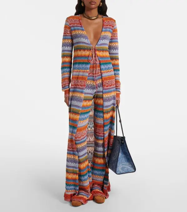 Etro Crochet Striped Cotton Cardigan