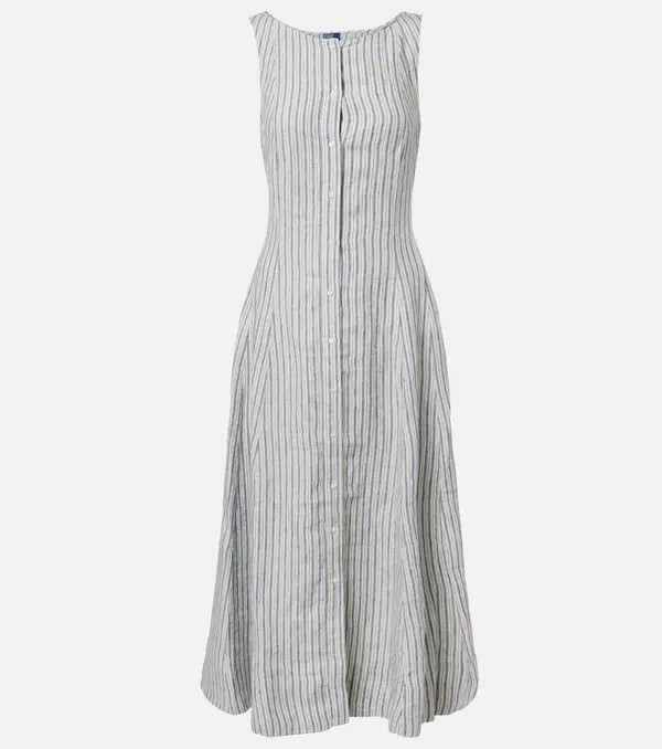 Polo Ralph Lauren Striped Linen Midi Dress - Blue