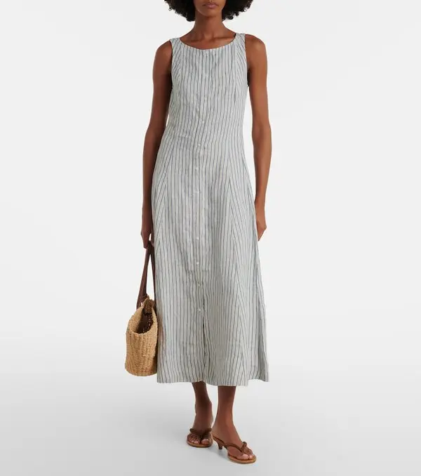 Polo Ralph Lauren Striped Linen Midi Dress - Blue