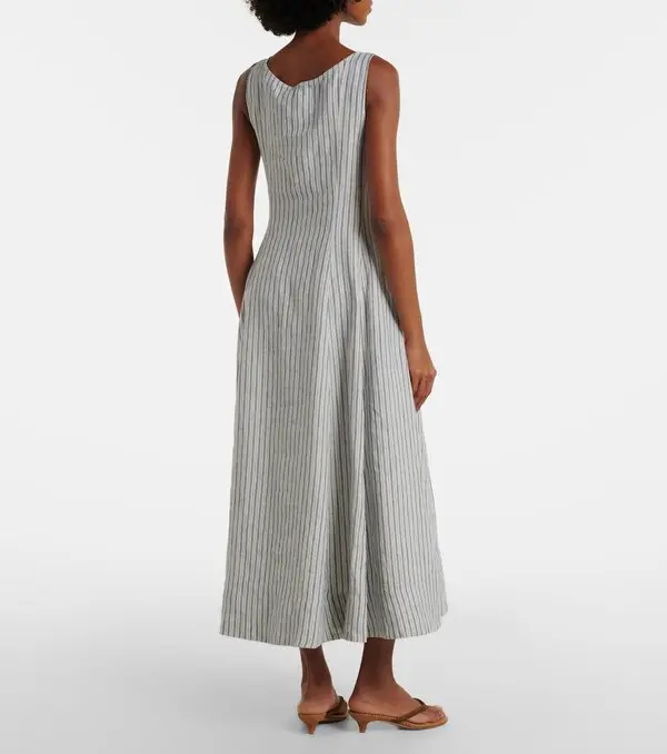 Polo Ralph Lauren Striped Linen Midi Dress - Blue