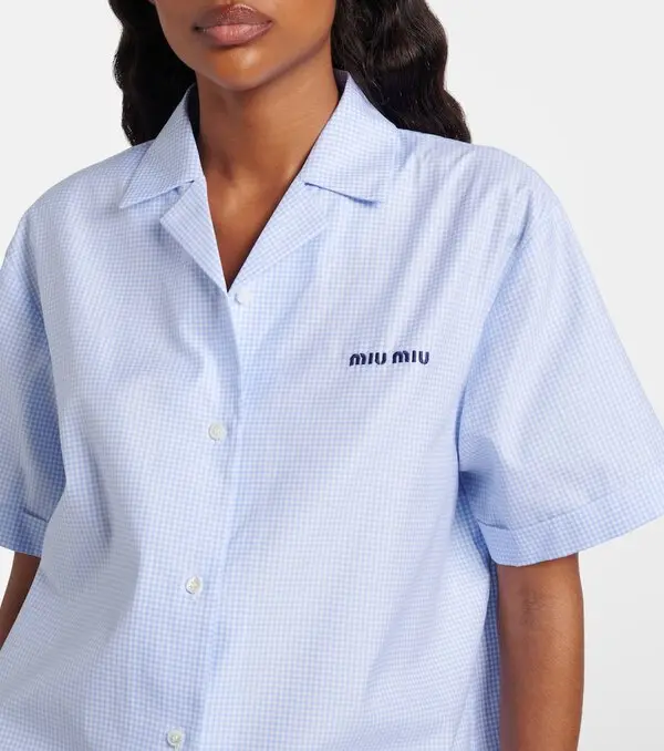 Miu Miu Gingham Cotton Bowling Shirt - Blue