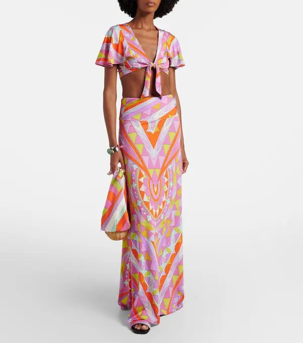 Emilio Pucci Manuba Jersey Satin Maxi Skirt