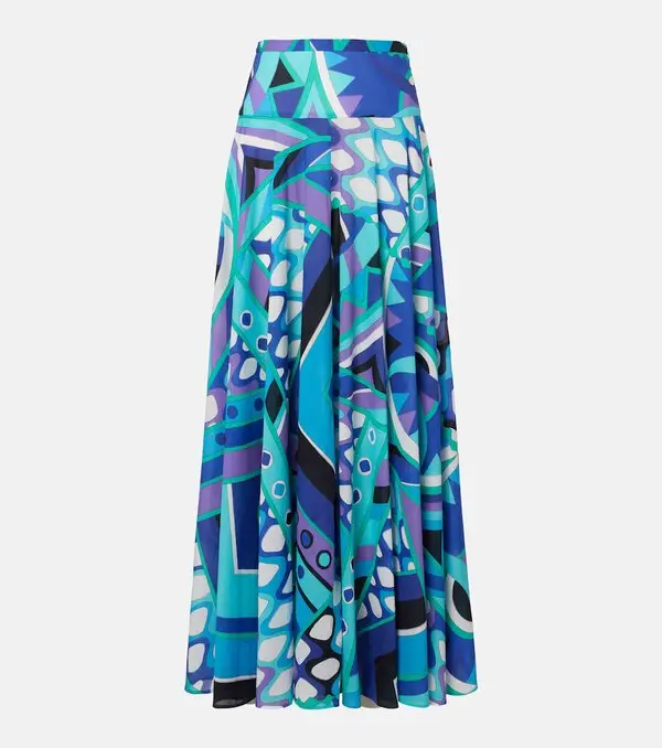 Emilio Pucci Vivara Cotton Maxi Skirt - Blue