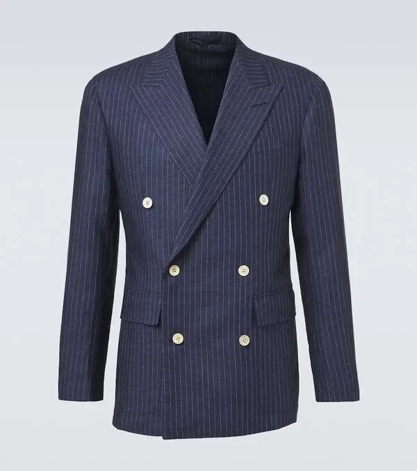 Dunhill Pinstripe Double-breasted Linen Blazer - Blue