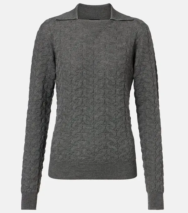 Etro Cable-knit Wool Polo Sweater - Grey