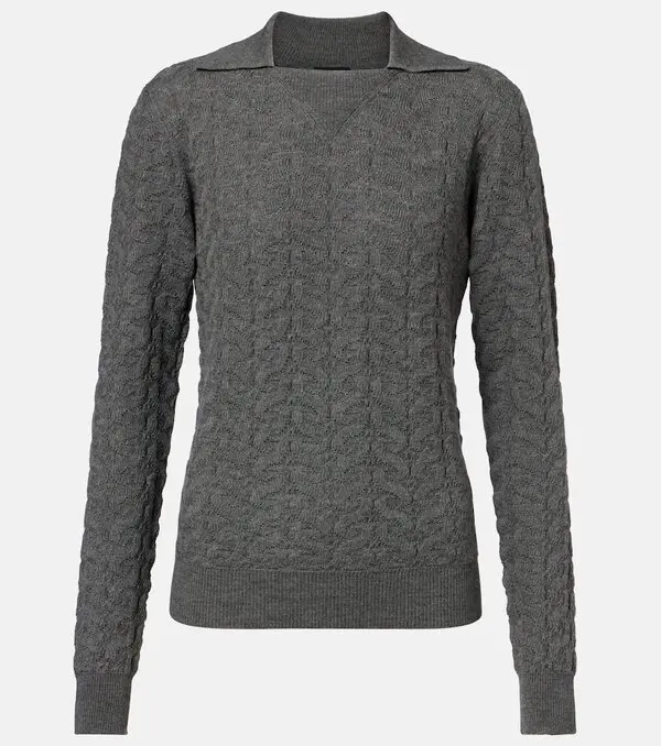 Etro Cable-knit Wool Polo Sweater - Grey