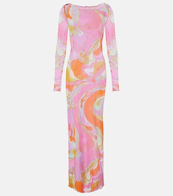 Emilio Pucci Orchidee Sheer Tulle Maxi Dress - Multicoloured