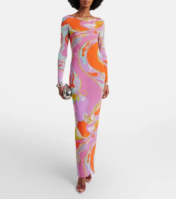 Emilio Pucci Orchidee Sheer Tulle Maxi Dress - Multicoloured