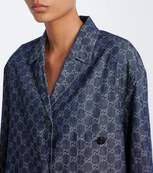 Gucci Gg Jacquard Denim Shirt - Blue