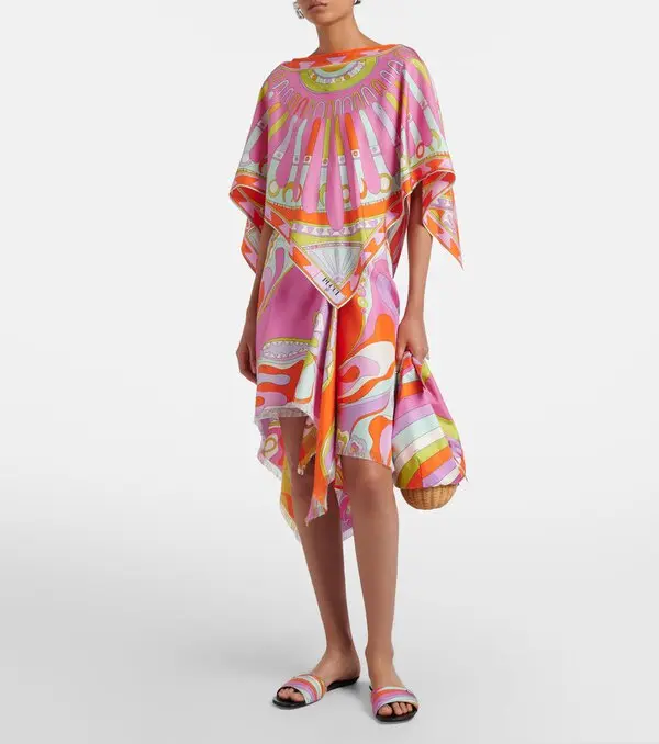 Emilio Pucci Orchidee Silk Twill Midi Skirt