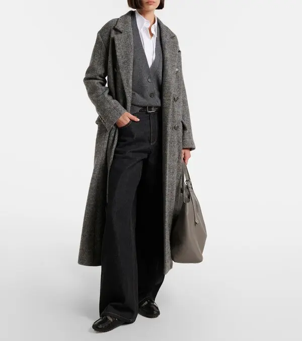 Brunello Cucinelli Leather-trimmed Wide-leg Jeans - Black