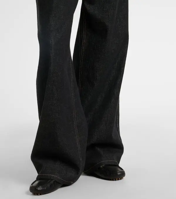 Brunello Cucinelli Leather-trimmed Wide-leg Jeans - Black