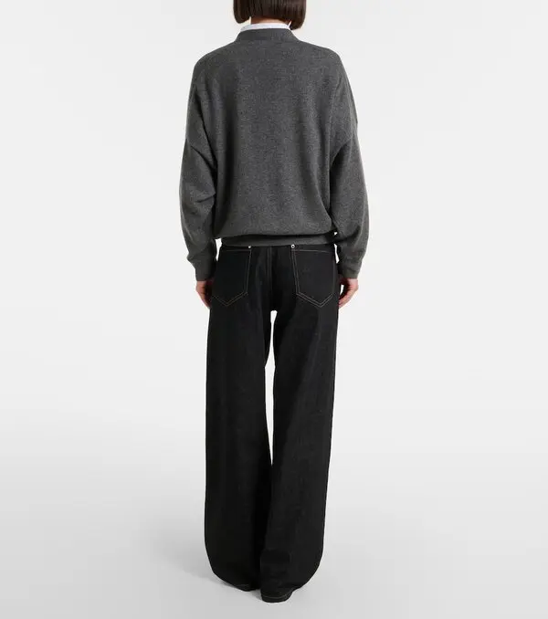 Brunello Cucinelli Leather-trimmed Wide-leg Jeans - Black