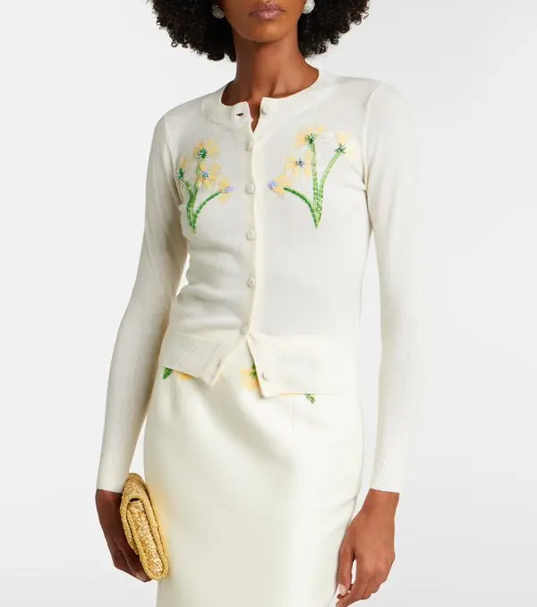 LEO LIN Claire Embellished Wool And Cashmere Cardigan
