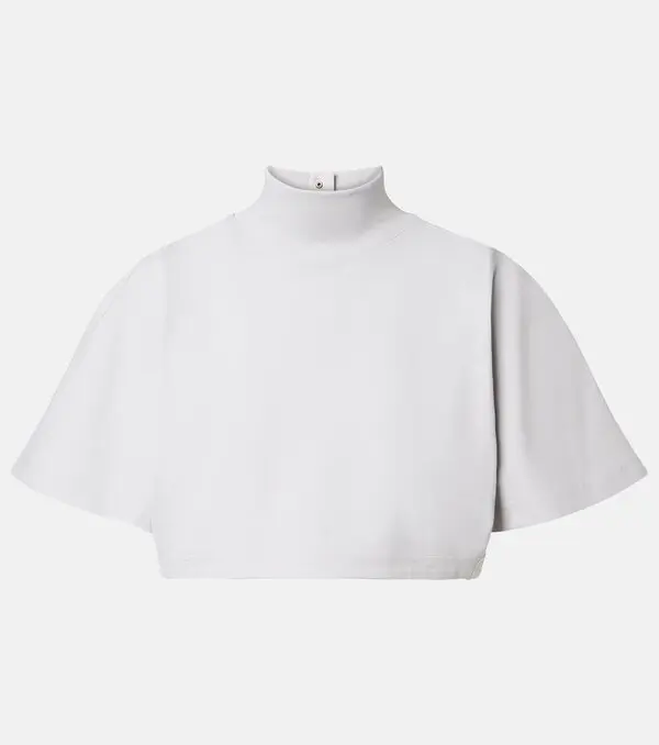 Alaïa Cropped High Neck T-shirt In Gris Perle Cotton - Grey