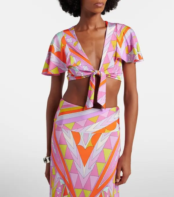 Emilio Pucci Angoli Jersey Satin Crop Top - Multicoloured