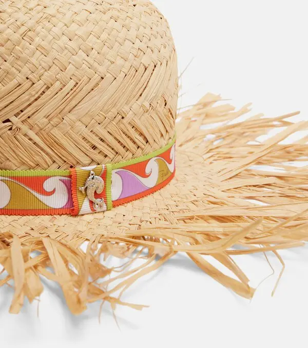 Emilio Pucci Straw Sun Hat With Printed Trim