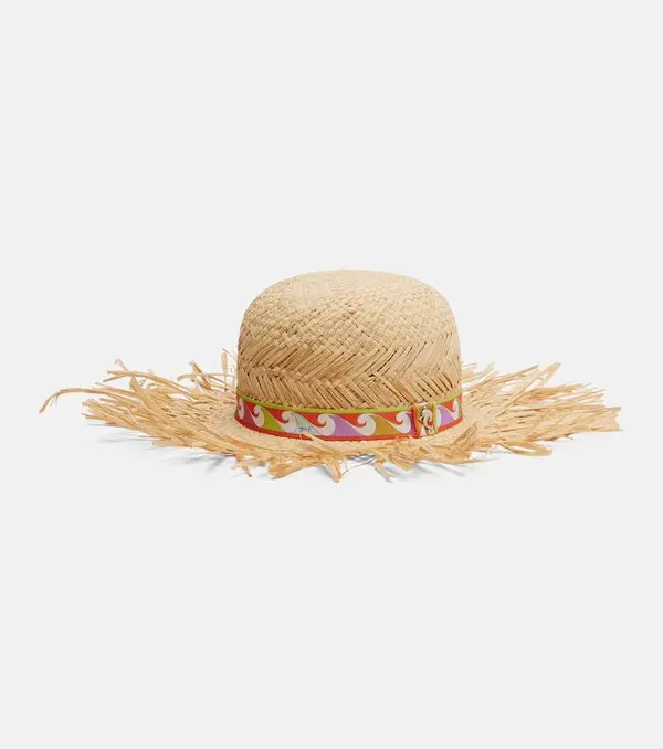 Emilio Pucci Straw Sun Hat With Printed Trim