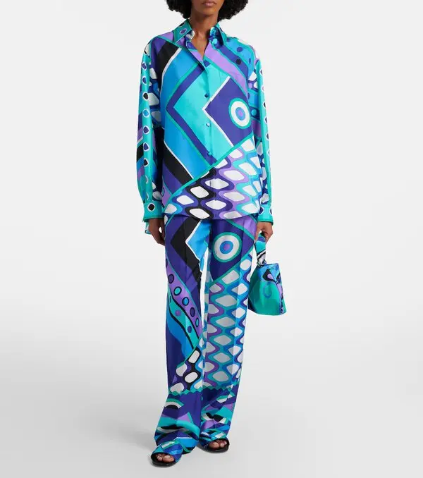Emilio Pucci Silk Wide-leg Pants - Blue