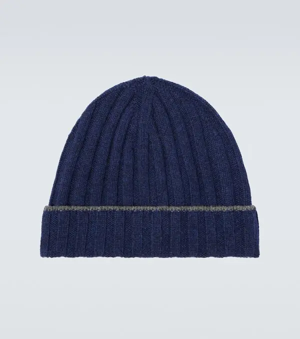 Brunello Cucinelli Ribbed Cashmere Beanie - Blue