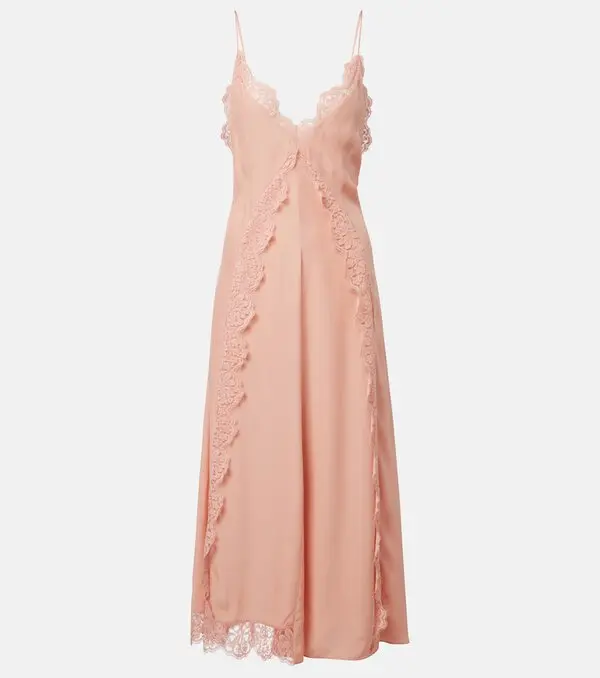 Stella McCartney Lace-trimmed Silk Midi Dress - Pink