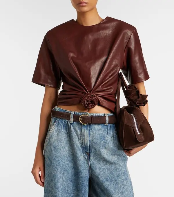 Magda Butrym Cropped Leather Top With Rose Detail