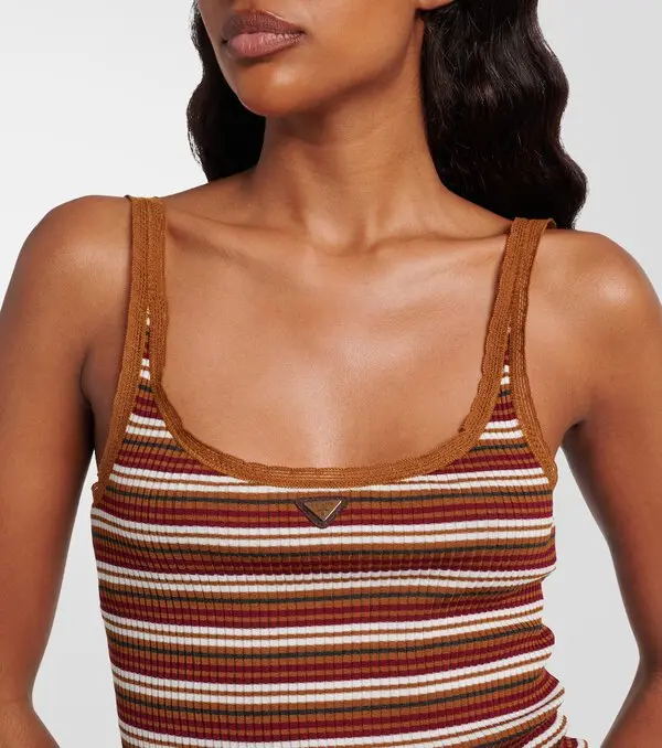 Prada Lace-trimmed Striped Cotton Tank Top