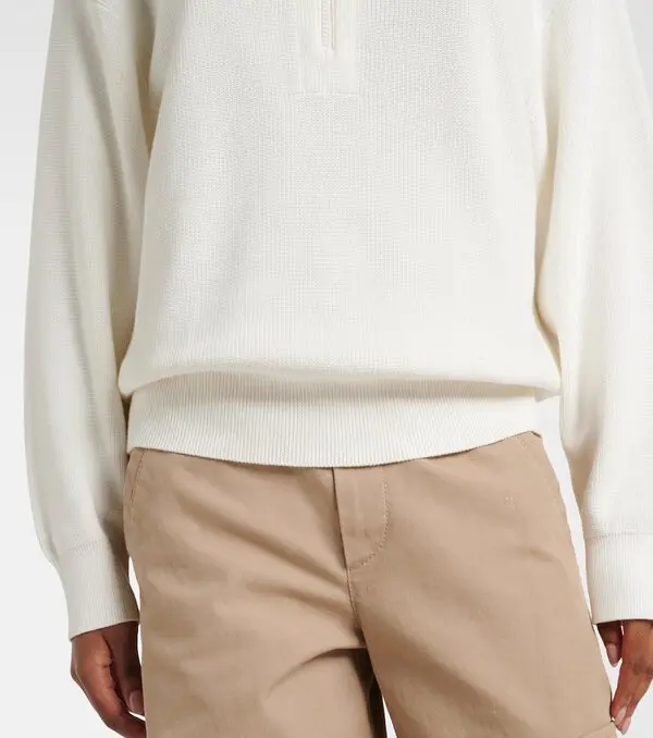 Brunello Cucinelli Monili Oversized Cotton Half-zip Sweater