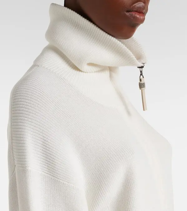 Brunello Cucinelli Monili Oversized Cotton Half-zip Sweater - White