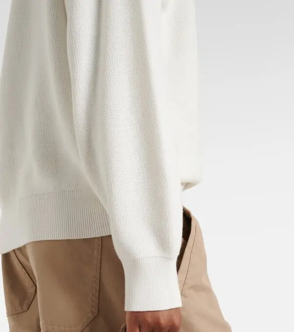 Brunello Cucinelli Monili Oversized Cotton Half-zip Sweater - White