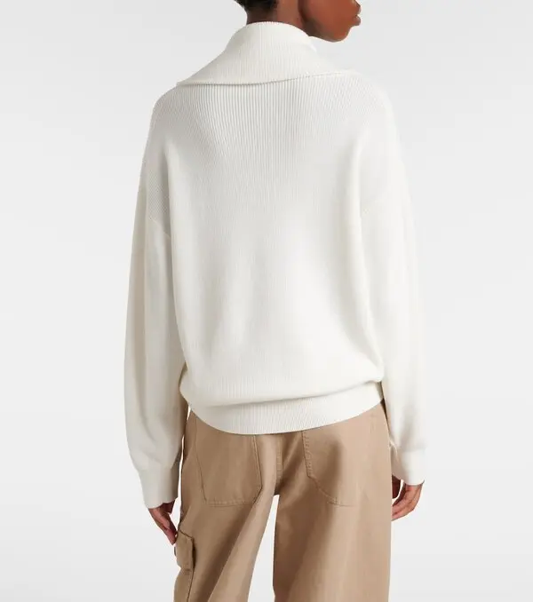 Brunello Cucinelli Monili Oversized Cotton Half-zip Sweater - White