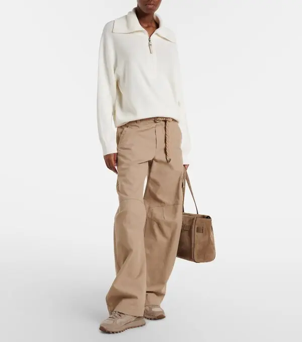 Brunello Cucinelli Monili Oversized Cotton Half-zip Sweater - White