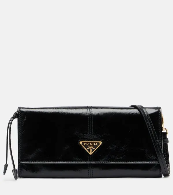 Prada Logo Leather Pouch With Strap - Black