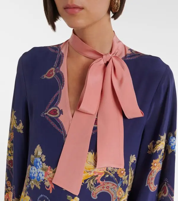 Etro Paisley Tie-neck Silk Maxi Dress - Blue
