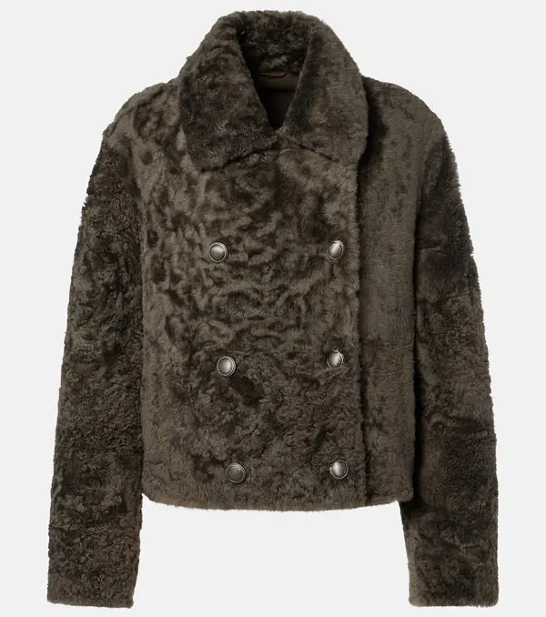 Brunello Cucinelli Cropped Double-breasted Shearling Jacket - Green