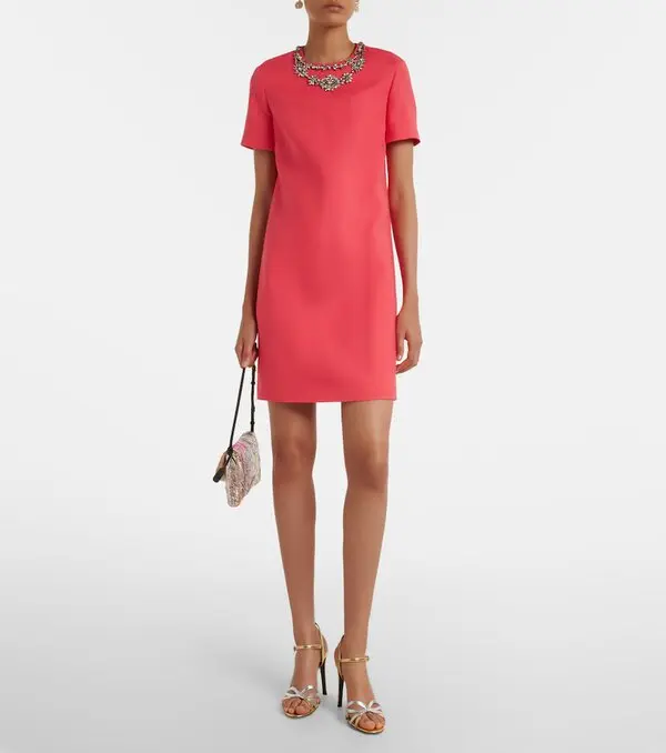 Valentino Garavani Crepe Couture Embellished Mini Dress In Coral /silver