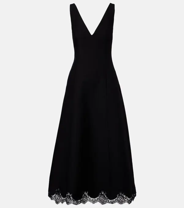 Valentino Garavani Crepe Couture Lace-trimmed Midi Dress - Black