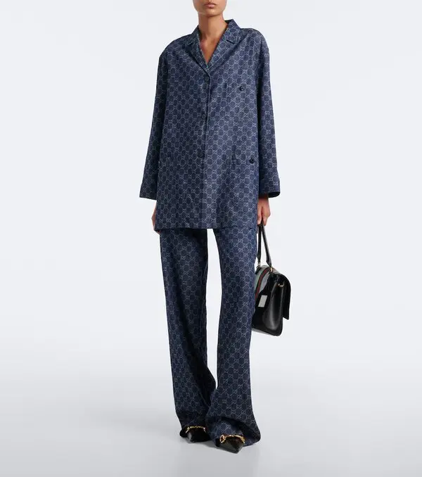 Gucci Gg Jacquard Wide-leg Jeans