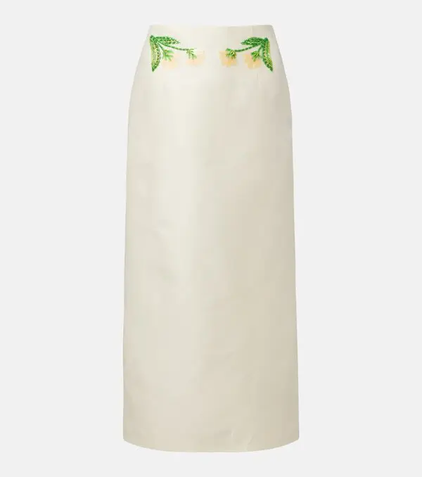 LEO LIN Quinn Embellished Wool And Silk Midi Skirt