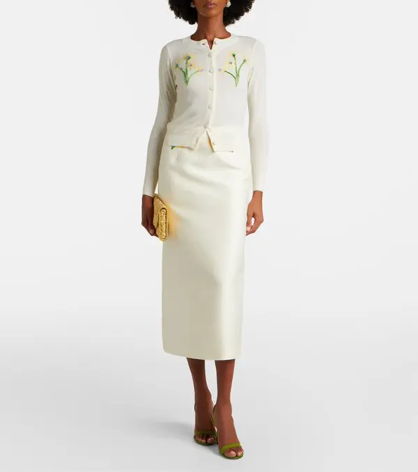 LEO LIN Quinn Embellished Wool And Silk Midi Skirt