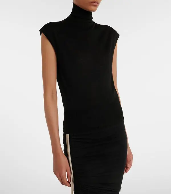 Rick Owens Virgin Wool Ribbed Turtleneck Top