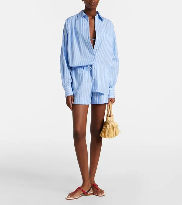 Hunza G Striped Cotton Poplin Shorts - Blue