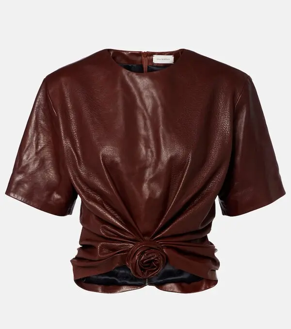Magda Butrym Cropped Leather Top With Rose Detail