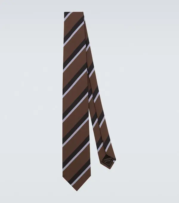 Brioni Striped Silk Jacquard Tie - Brown
