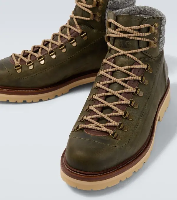 Brunello Cucinelli Leather Lace-up Boots - Green